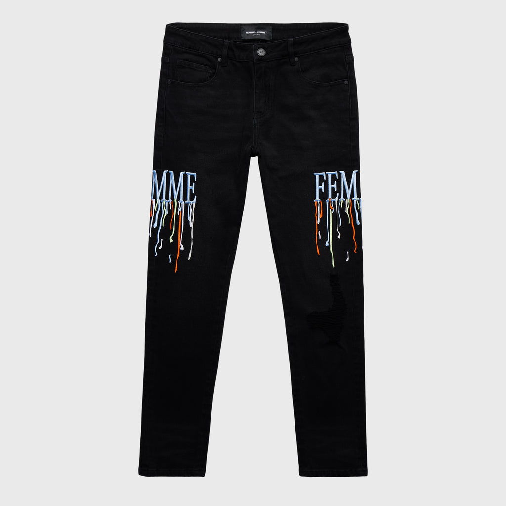 Letterman Drip Denim Black With Light Blue Letters – HommeFemmeLA