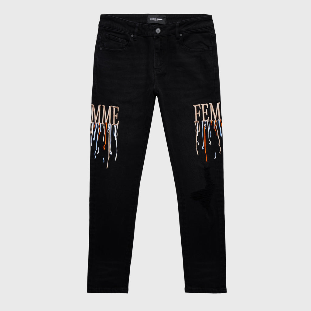 Letterman Drip Denim Black With Brown Letters – HommeFemmeLA