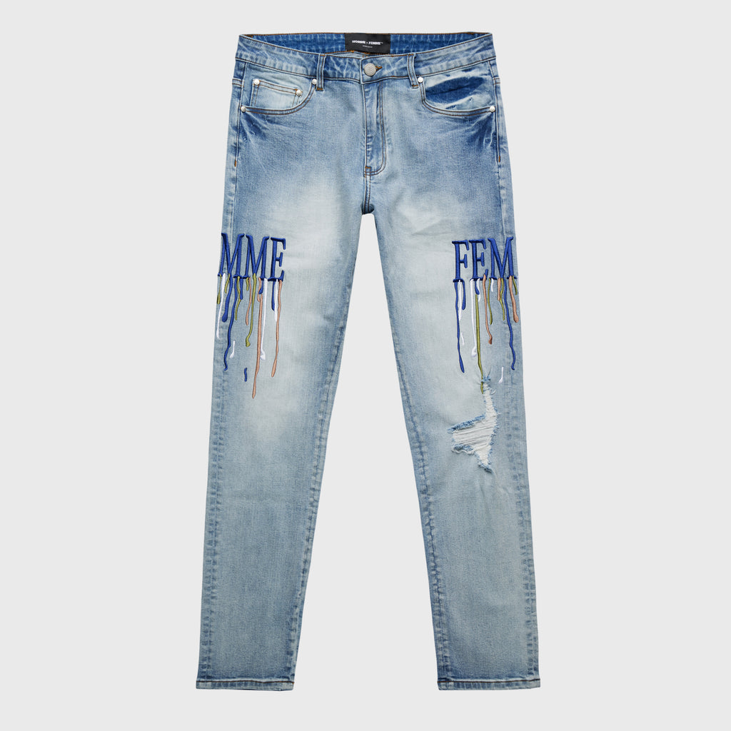 Letterman Drip Denim Blue With Navy Letters – HommeFemmeLA