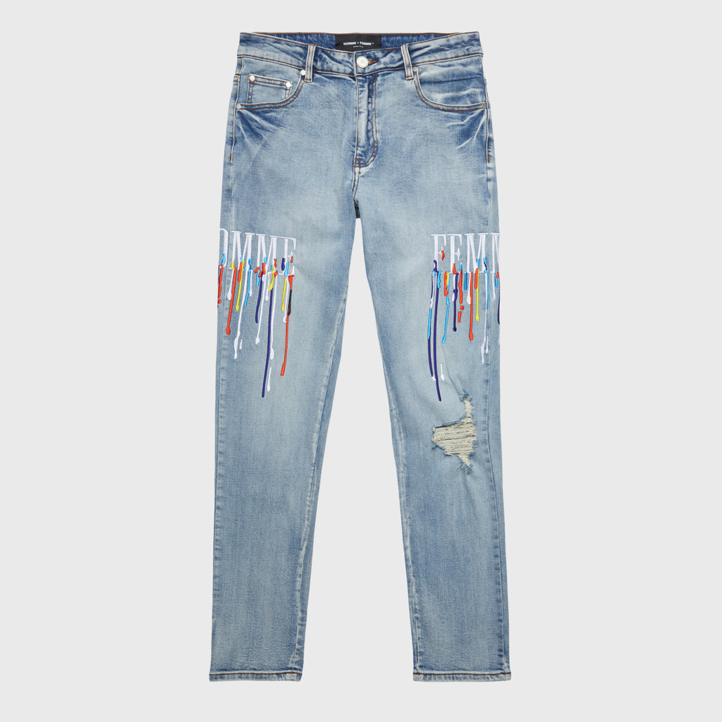 Letterman Drip Denim Blue With White Letters – HommeFemmeLA